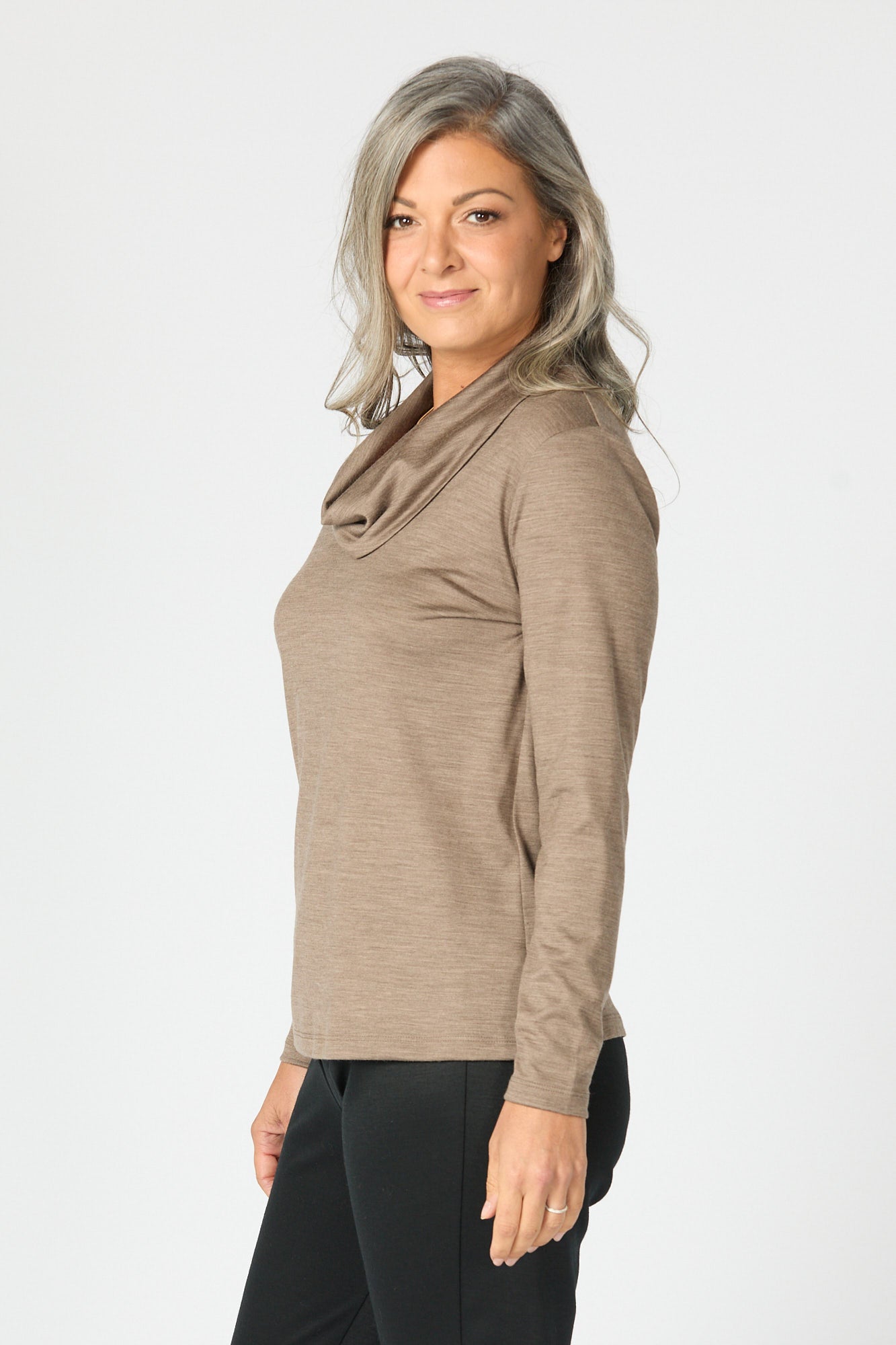 Shop Hedrena Cowl Neck Long Sleeve Top in Truffle – Fella Hamilton