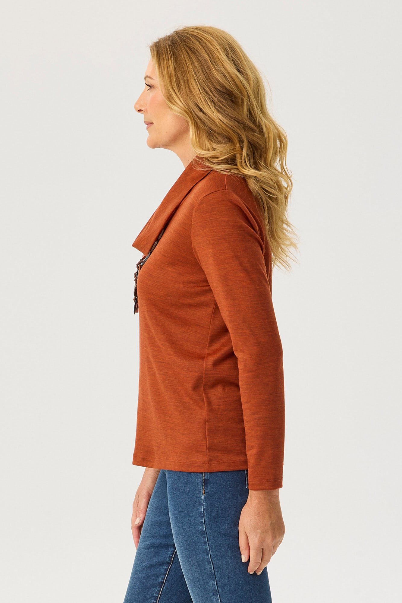 Shop Hedrena Cowl Neck Long Sleeve Top in Russet – Fella Hamilton
