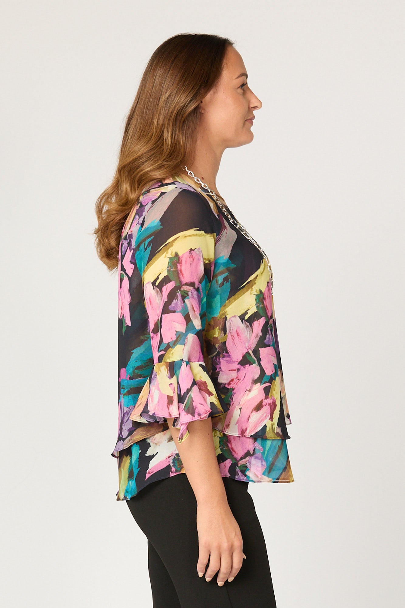 Shop Dominique Flounce Layered Top in Dark Multi – Fella Hamilton
