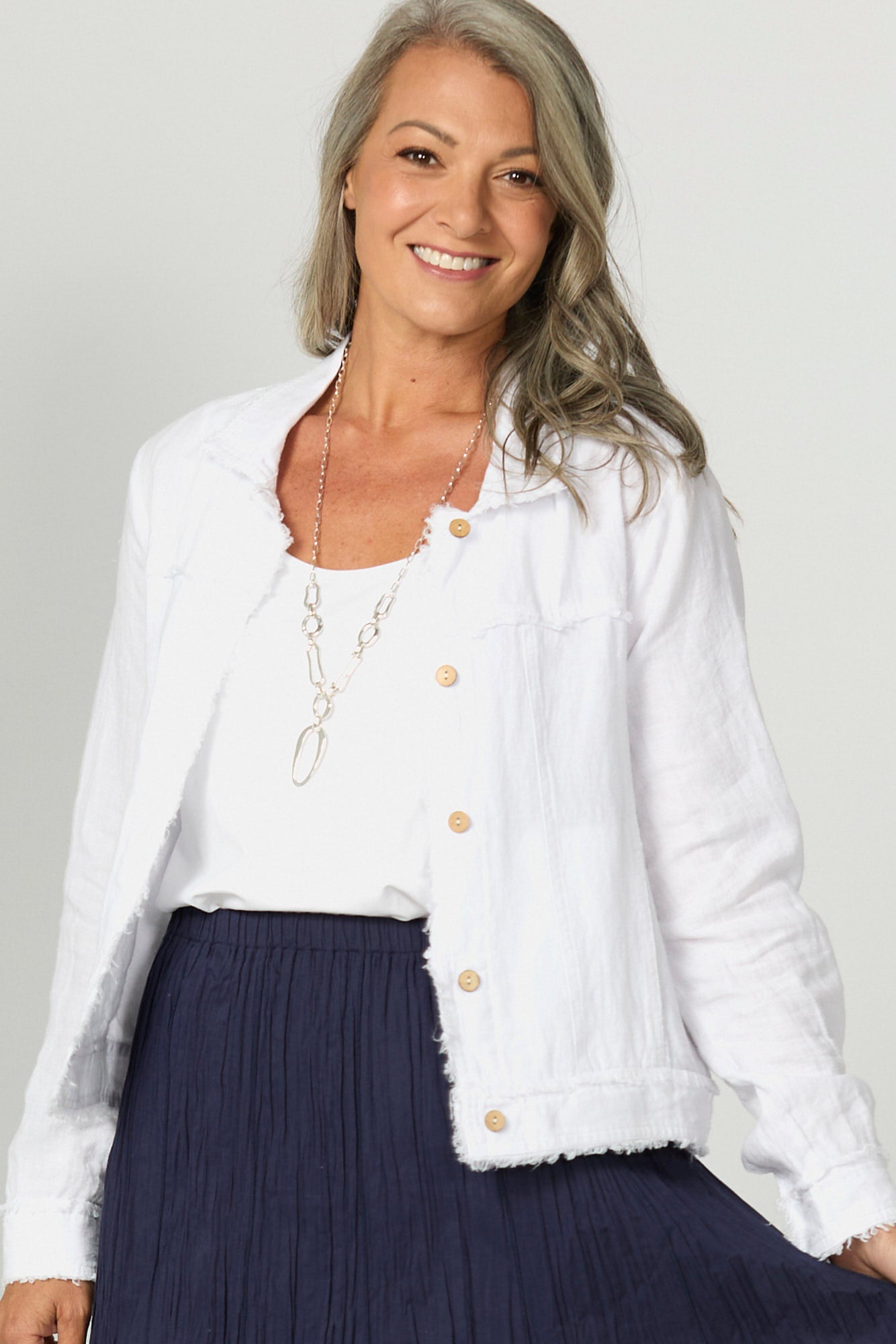 Shop Ari Frayed Linen Jacket in White – Fella Hamilton