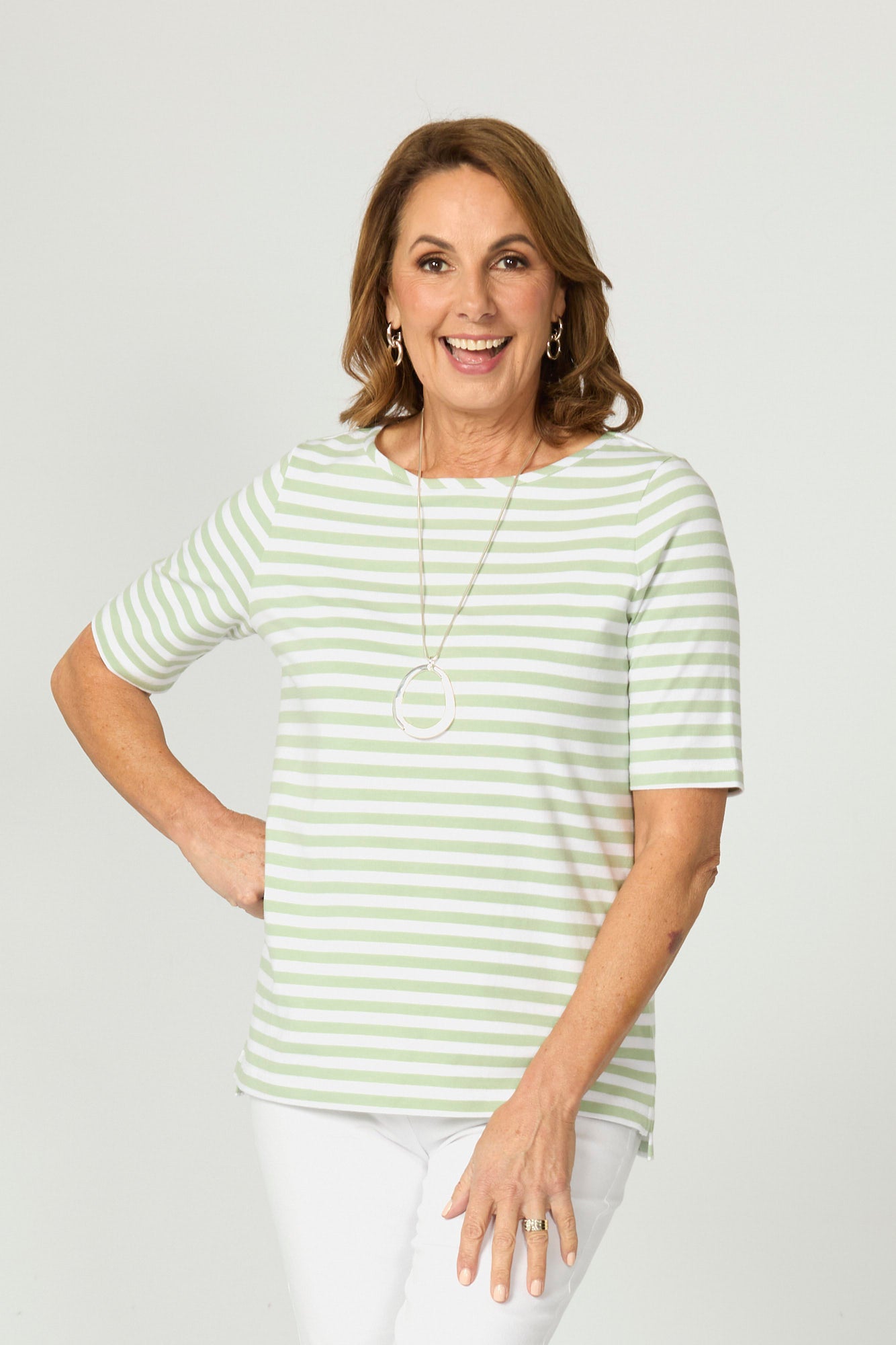 Shop Lido Stripe Elbow Sleeve Tee in Sage – Fella Hamilton