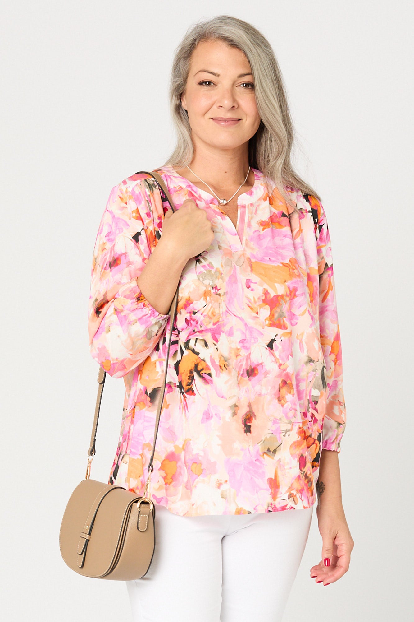 Shop Sunset Floral 3/4 Sleeve Blouse in Multi – Fella Hamilton