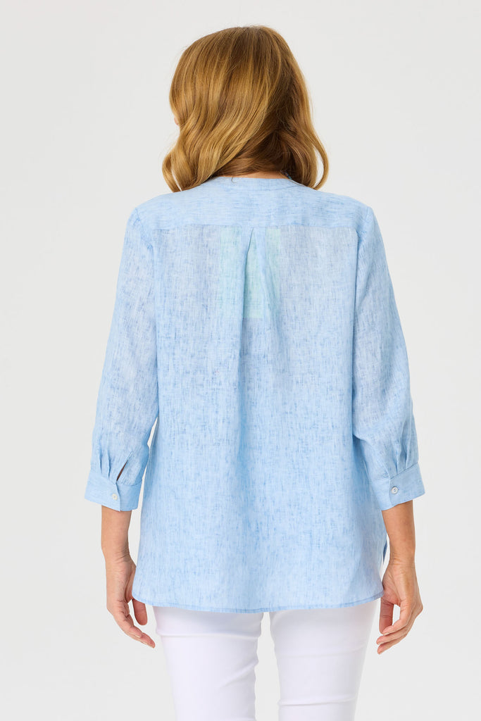 Shop Frost 3/4 Sleeve Collarless Shirt in Blue – Fella Hamilton