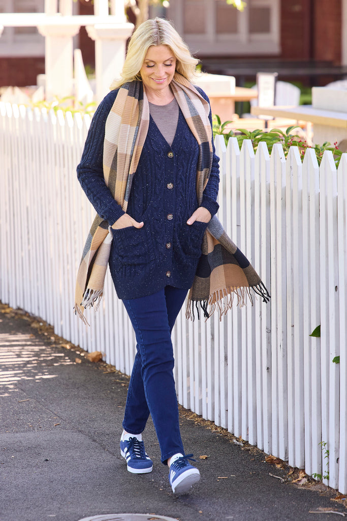 Shop Bateman Long Button Cardigan in Navy/Camel – Fella Hamilton