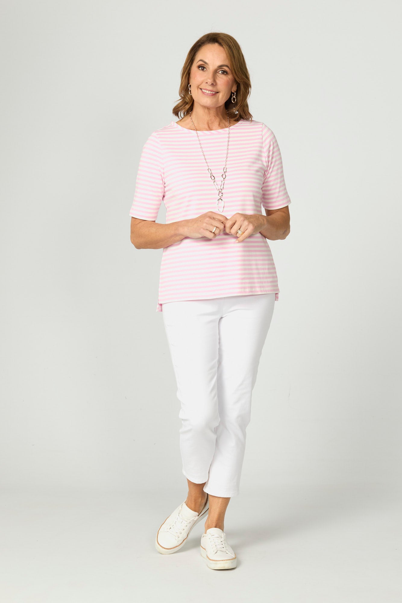 Shop Lido Stripe Elbow Sleeve Tee in Pink – Fella Hamilton