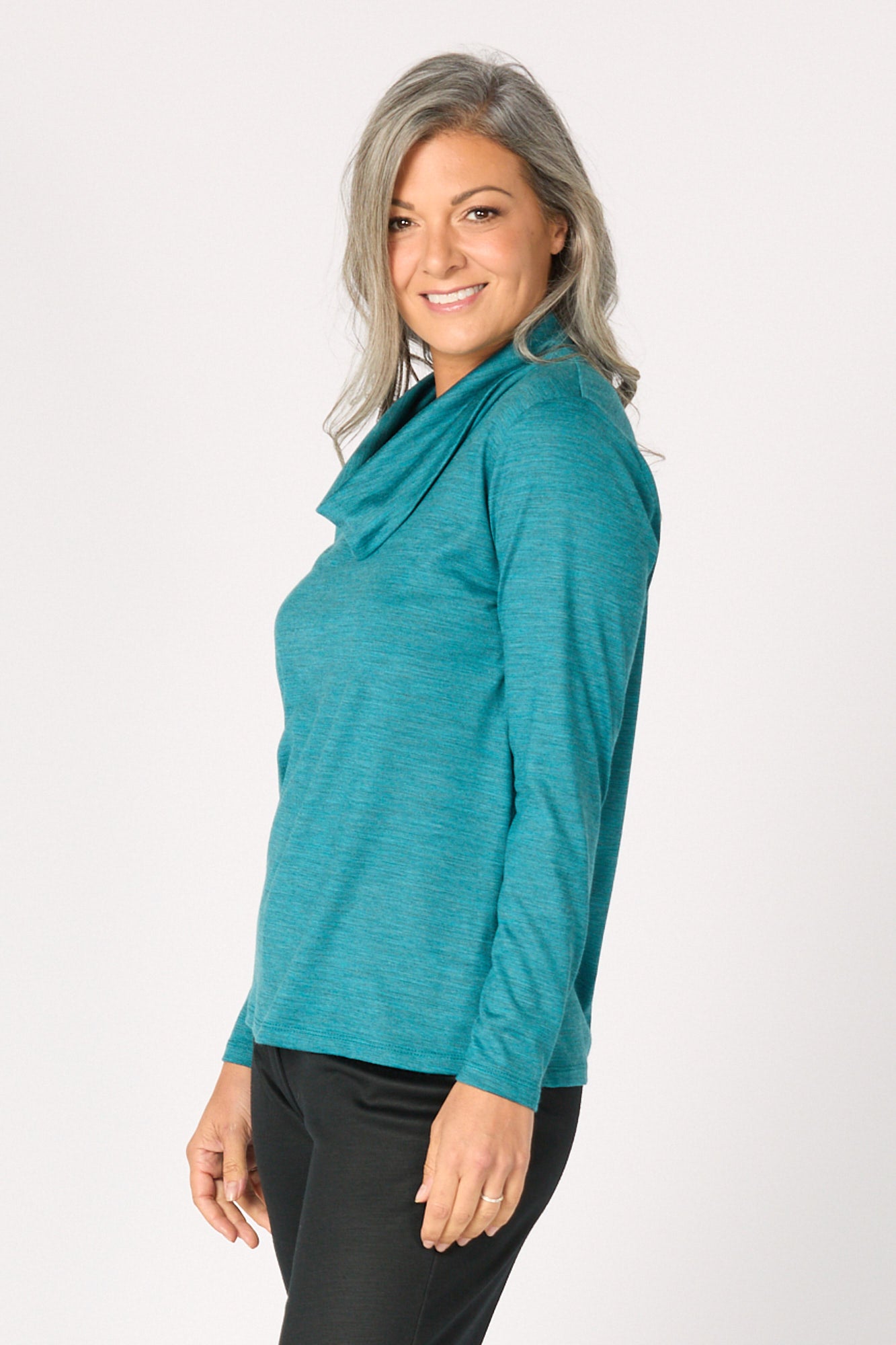 Shop Hedrena Cowl Neck Long Sleeve Top in Ocean – Fella Hamilton