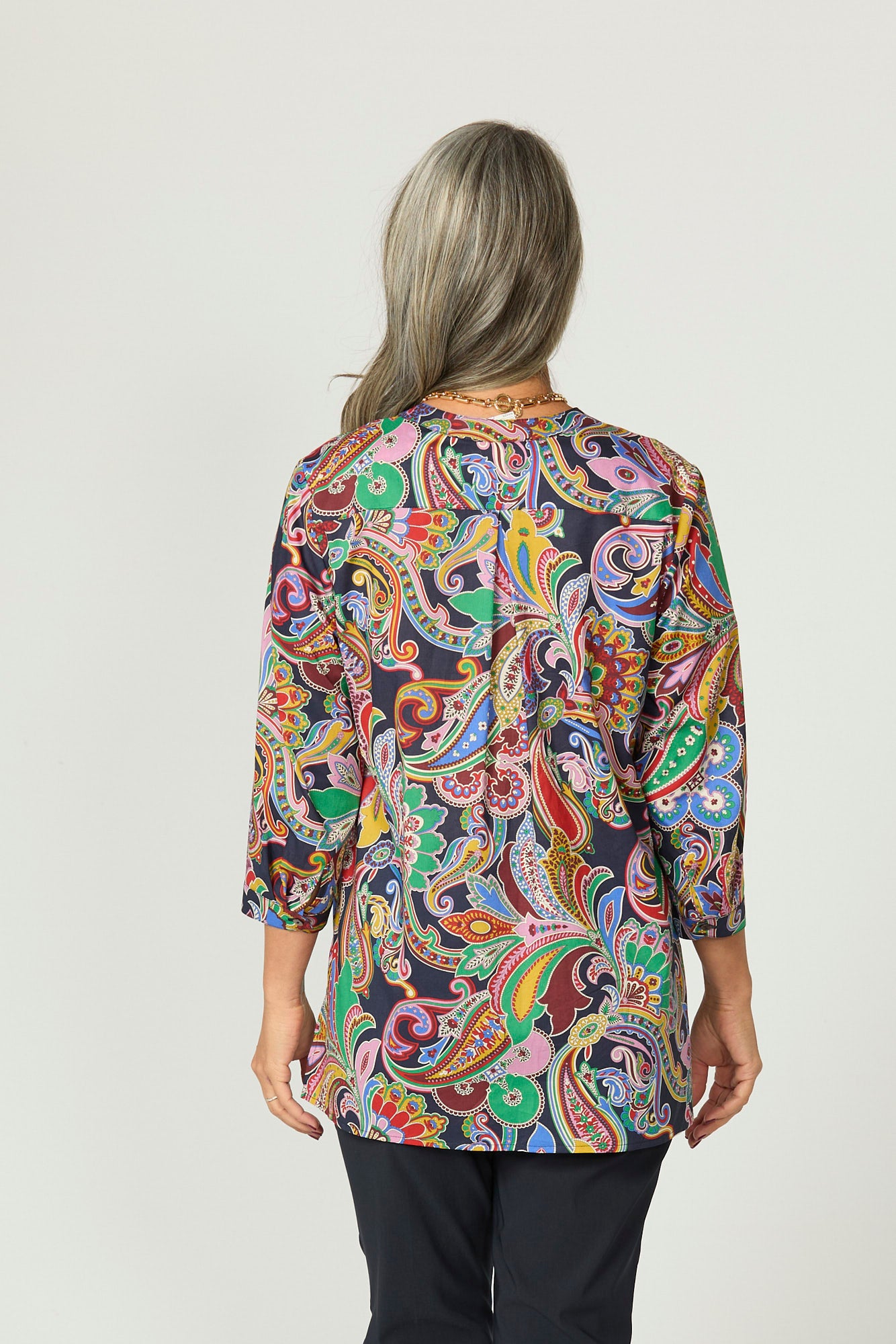 Shop Paisley Fanfare Liberty 3/4 Sleeve Shirt in Navy Multi – Fella ...