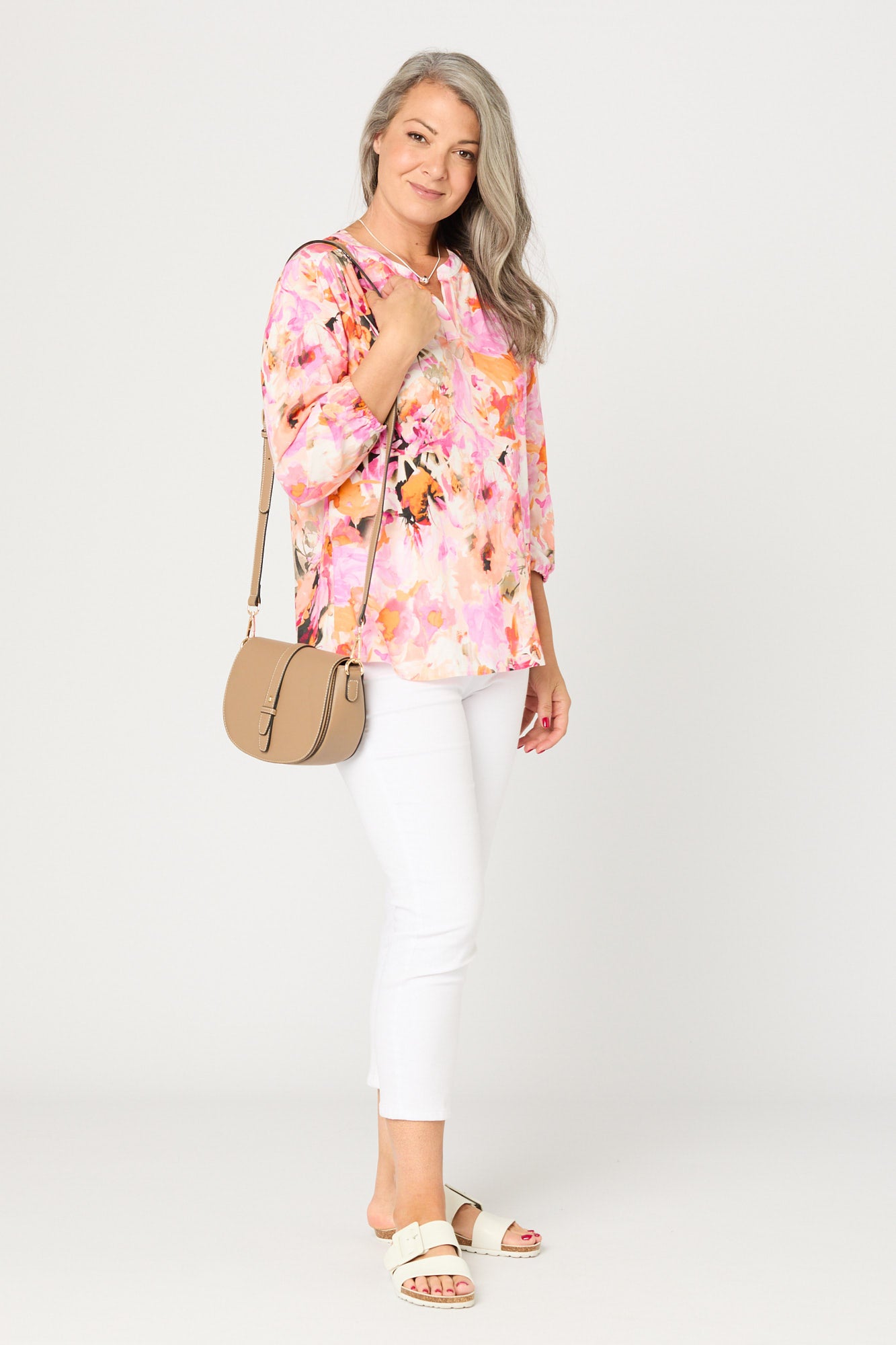 Shop Sunset Floral 3/4 Sleeve Blouse in Multi – Fella Hamilton