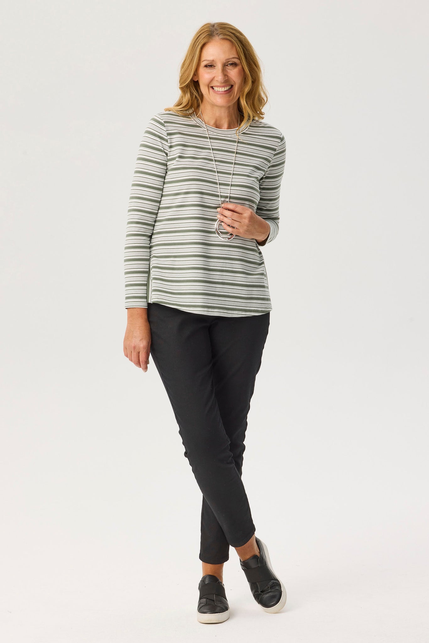 Shop Kit Stripe Long Sleeve Top in Khaki/Ivory – Fella Hamilton