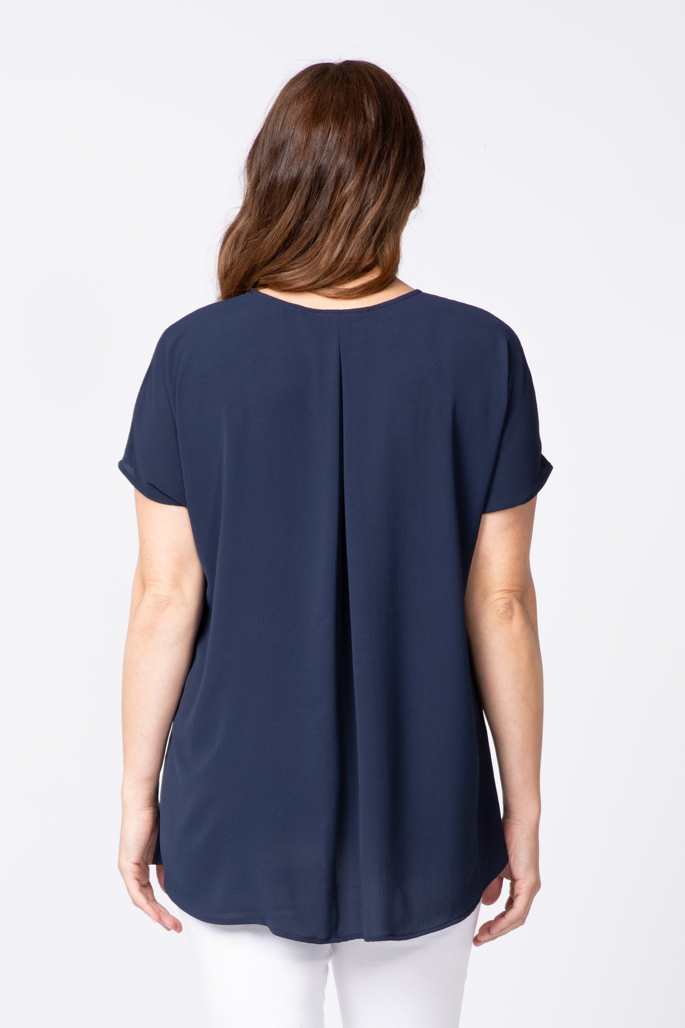 Shop Patios Scoop Neck Pleat Back Top in Navy – Fella Hamilton