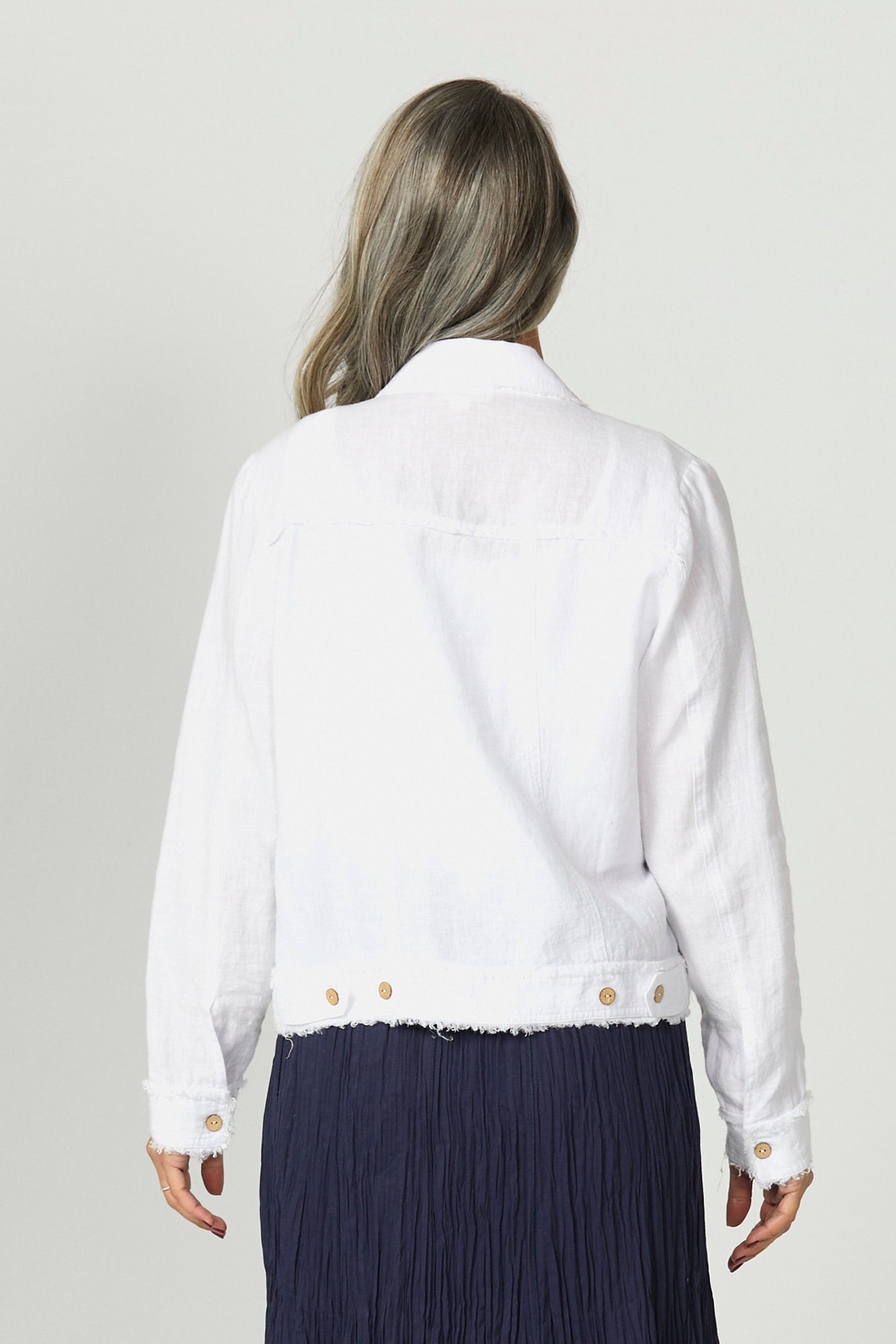 Shop Ari Frayed Linen Jacket in White – Fella Hamilton