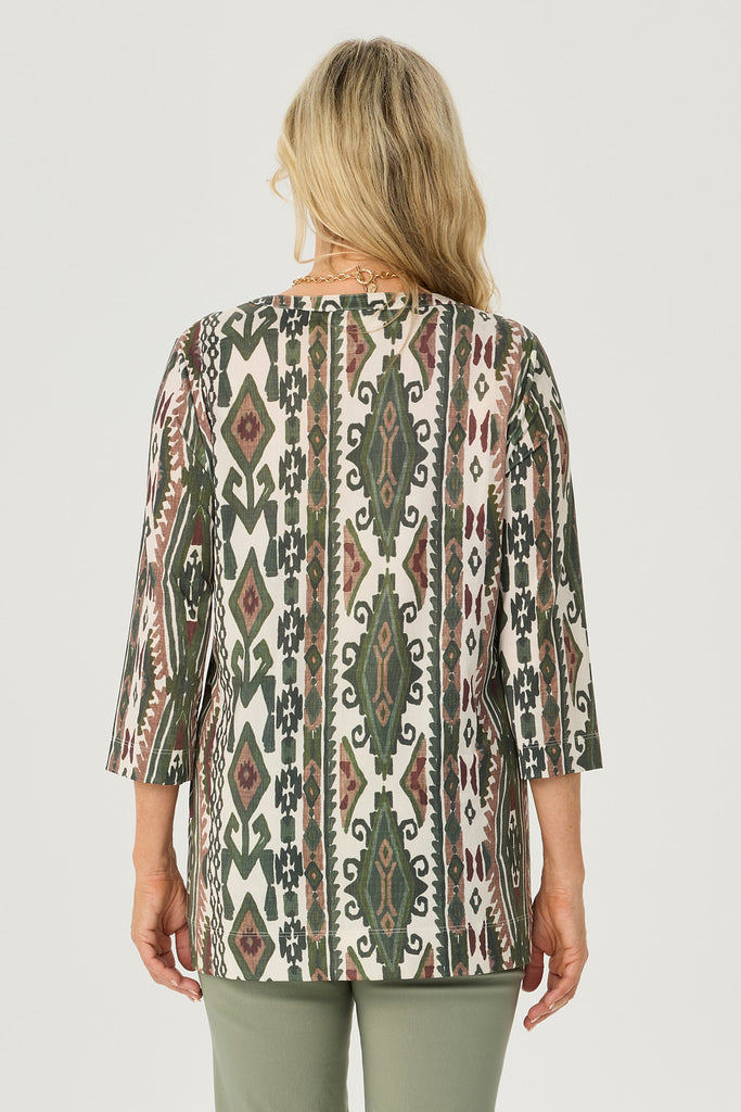 Shop Peru Print Longer Tunic Top in Olive Mix – Fella Hamilton