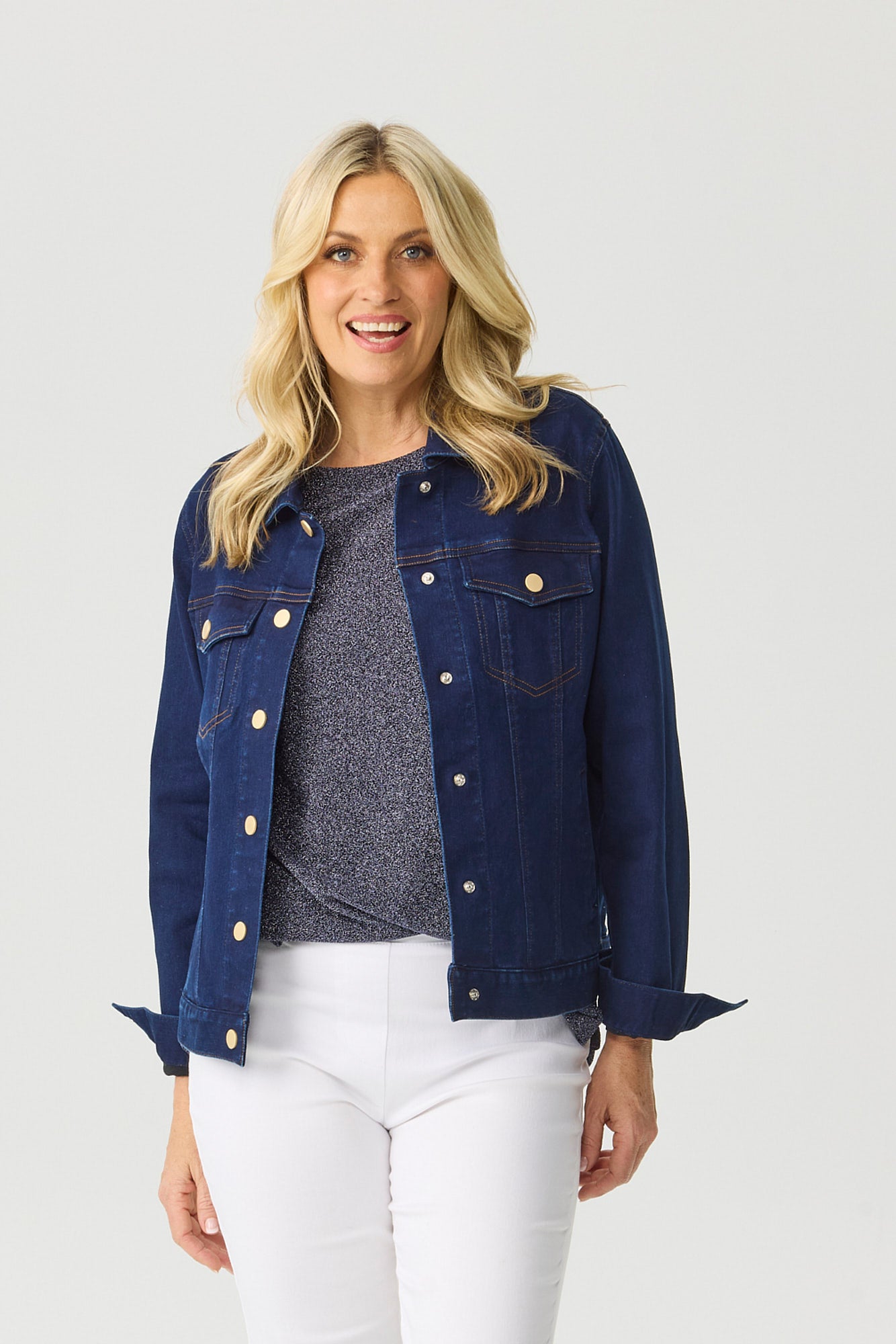 Shop Sabrina Stretch Denim Jacket in Dark Denim – Fella Hamilton