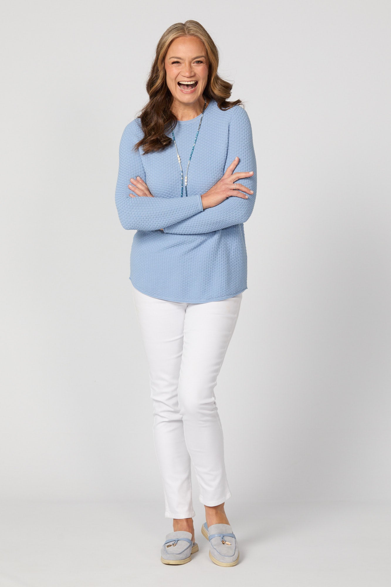 Shop Betty Textured Sweater in Chambray – Fella Hamilton