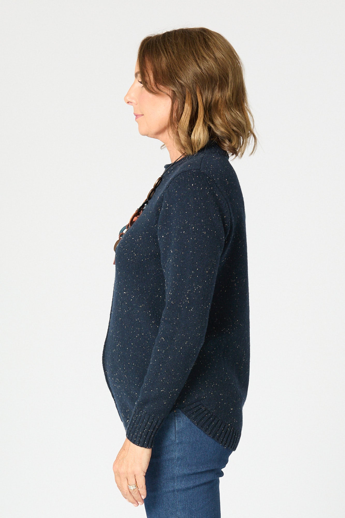 Shop Bateman Curve Hem Sweater in Navy/Camel – Fella Hamilton