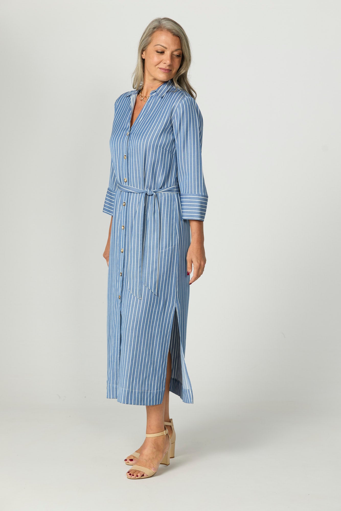 Shop Santorini Stripe Shirtmaker Dress in Blue/White – Fella Hamilton