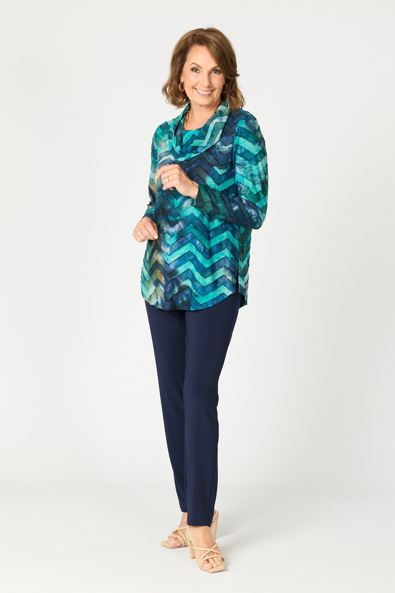 Shop Chevy Cowl Neck Long Sleeve Top in Blue Mix – Fella Hamilton