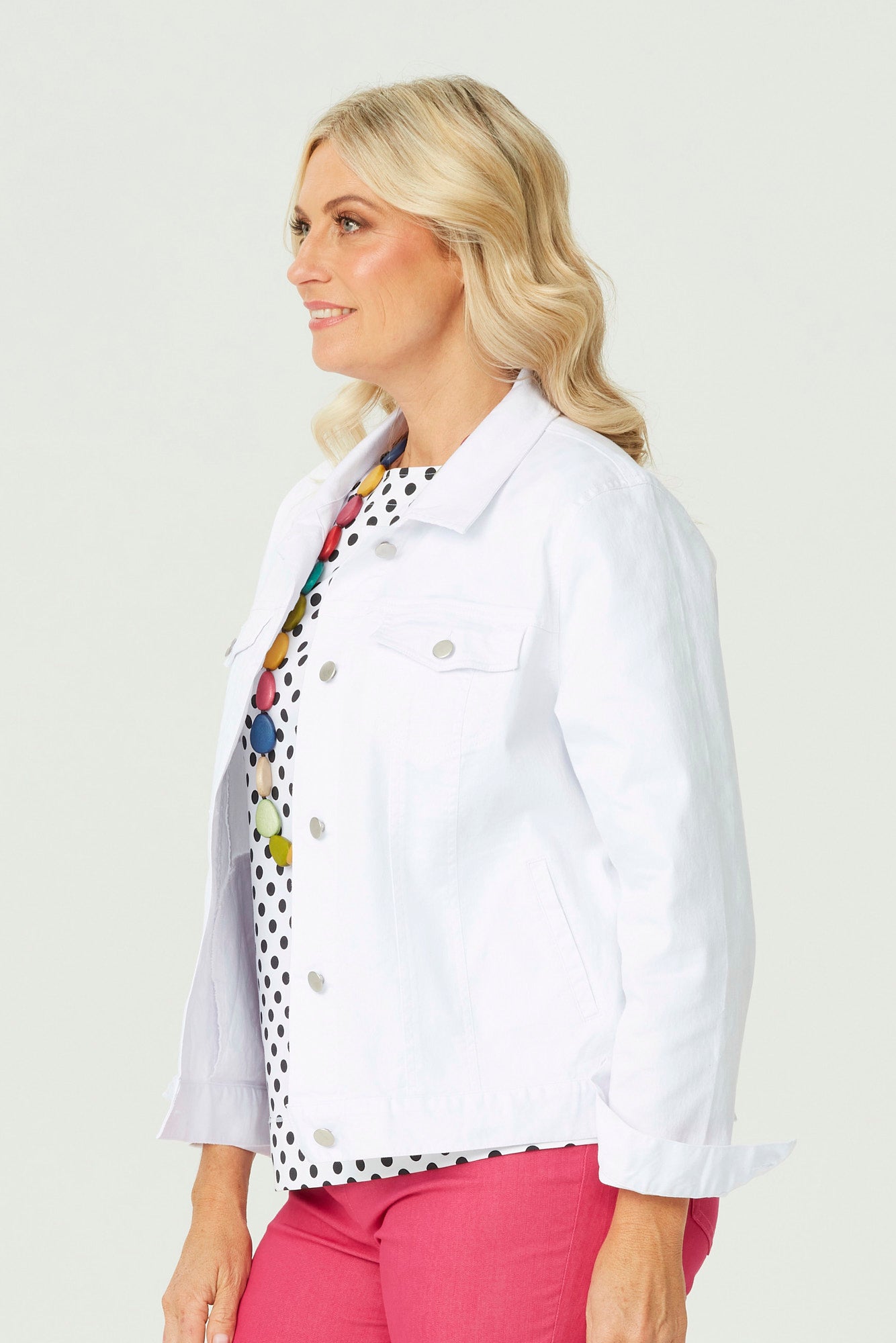 Shop Collared Suzy Denim Jacket in White – Fella Hamilton