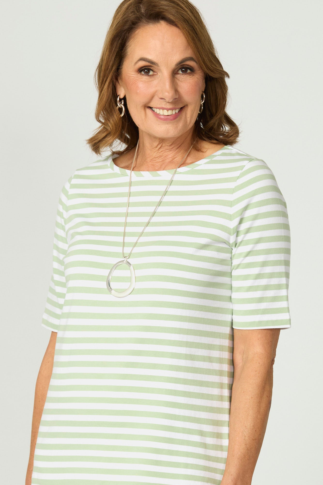 Shop Lido Stripe Elbow Sleeve Tee in Sage – Fella Hamilton