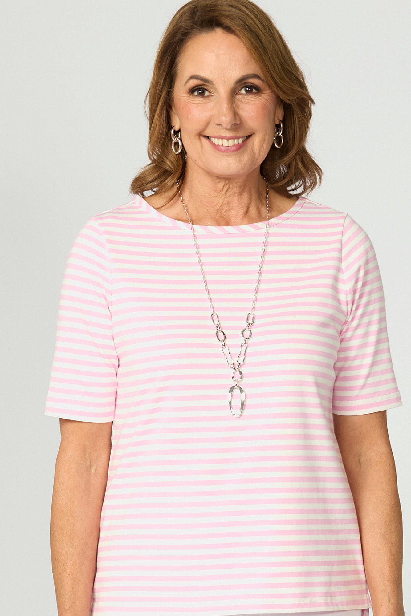 Shop Lido Stripe Elbow Sleeve Tee in Pink – Fella Hamilton