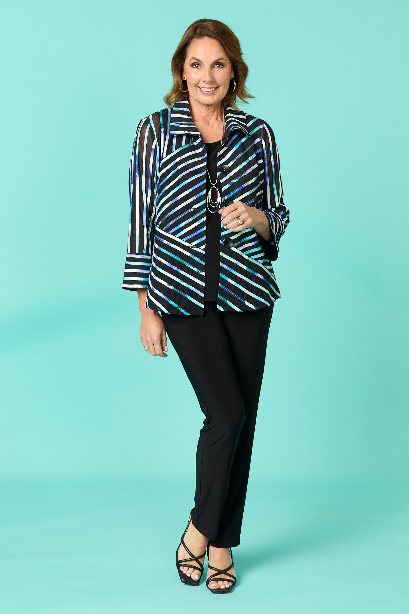 Shop Raven Ribbon Mesh Button Jacket in Black Sapphire – Fella Hamilton